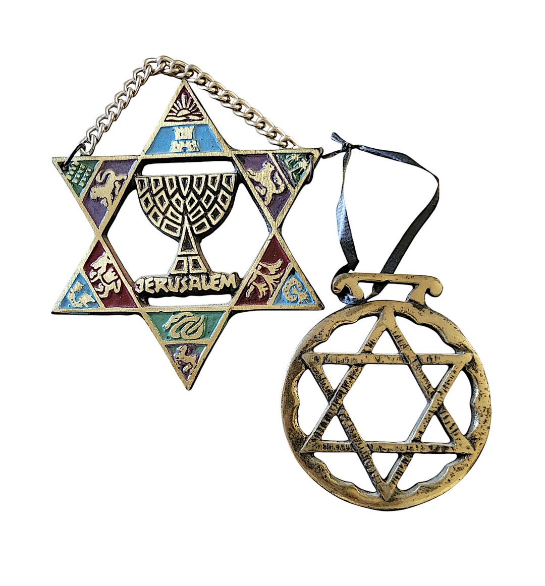 Set of 2 Jewish Ornaments Wall Decor Star of David Menorah Judaica - Etsy