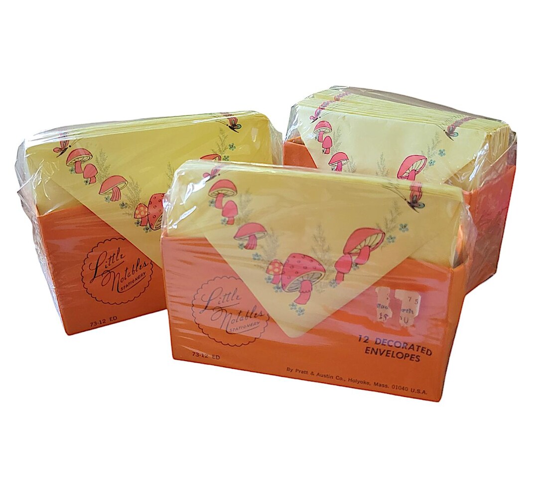 Mushroom Decorated Small Envelopes Packages Lot of 3 70s 80s Deadstock ...