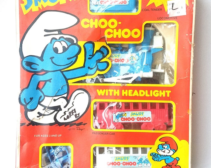 Smurfs Choo Choo Train Set Circular Track in Box Battery Operated 1981 ...