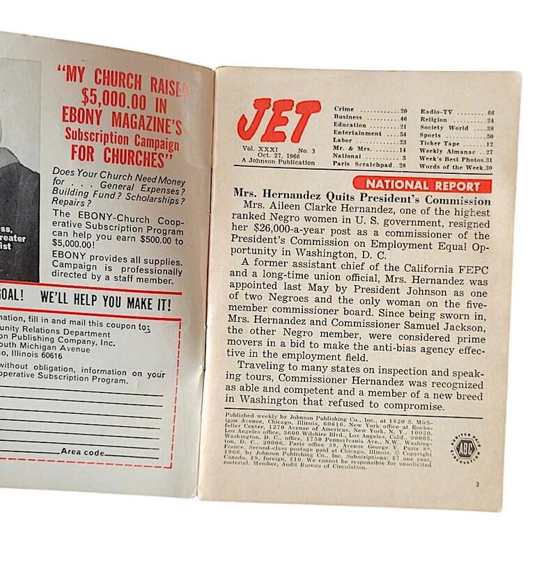 Jet Magazine With Peggy Fino on Cover October 27 1966 Issue - Etsy