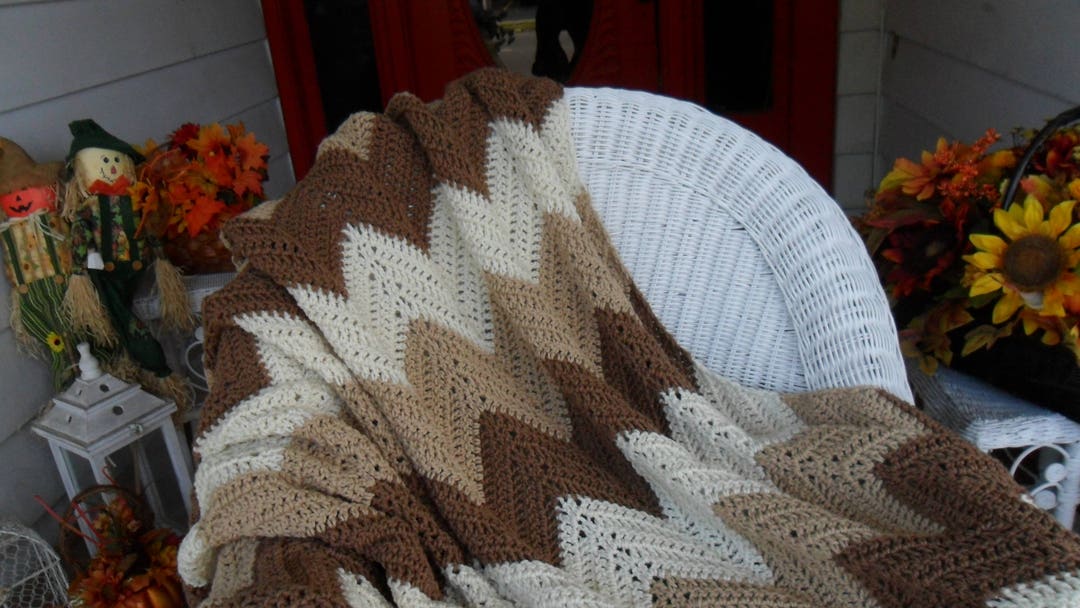 Crochet Afghan 70inlx54inw Coverlet Blanket Throw Bedspread in Browns ...