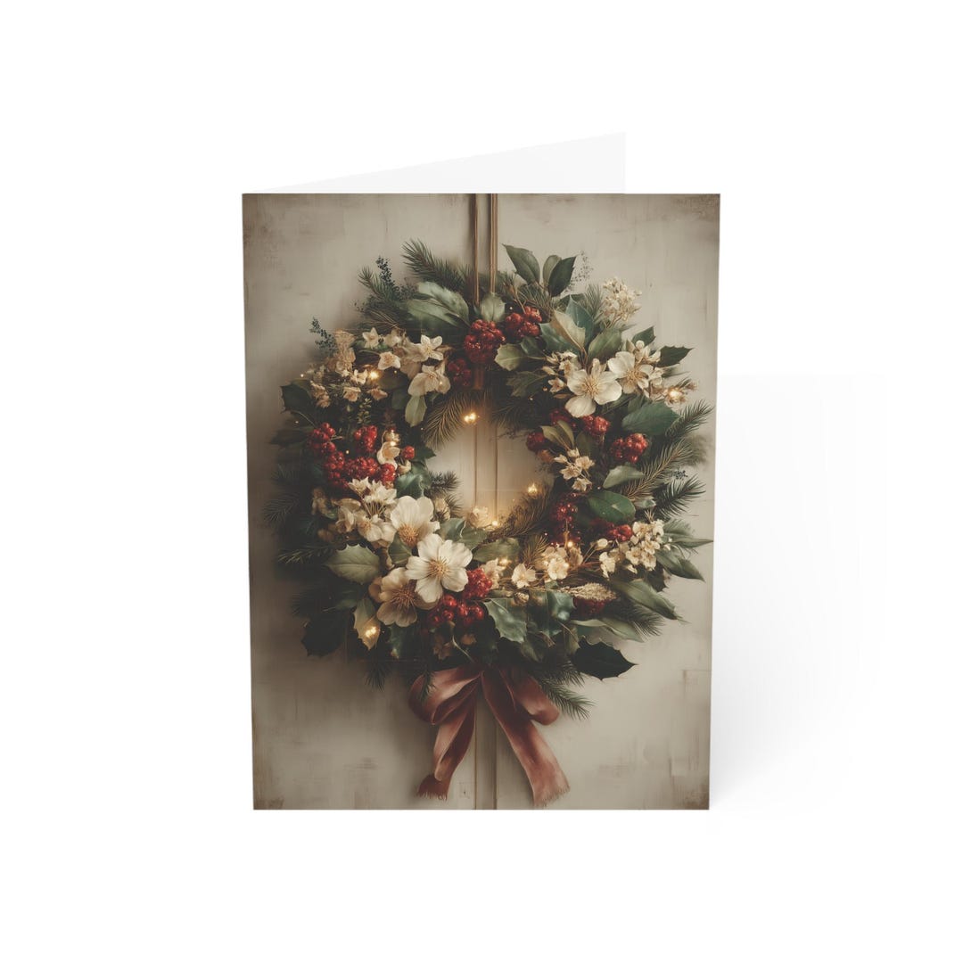 Rustic Christmas Wreath Holiday Cards: Blank Winter Greetings - Etsy