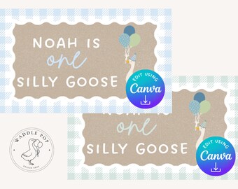 One Silly Goose First Birthday Painted Banner Digital Template - Etsy