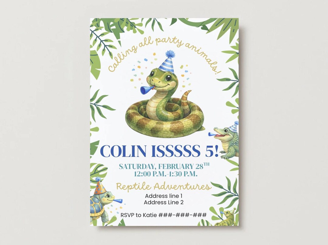Reptile Birthday Party Invitation Editable Canva Template - Etsy