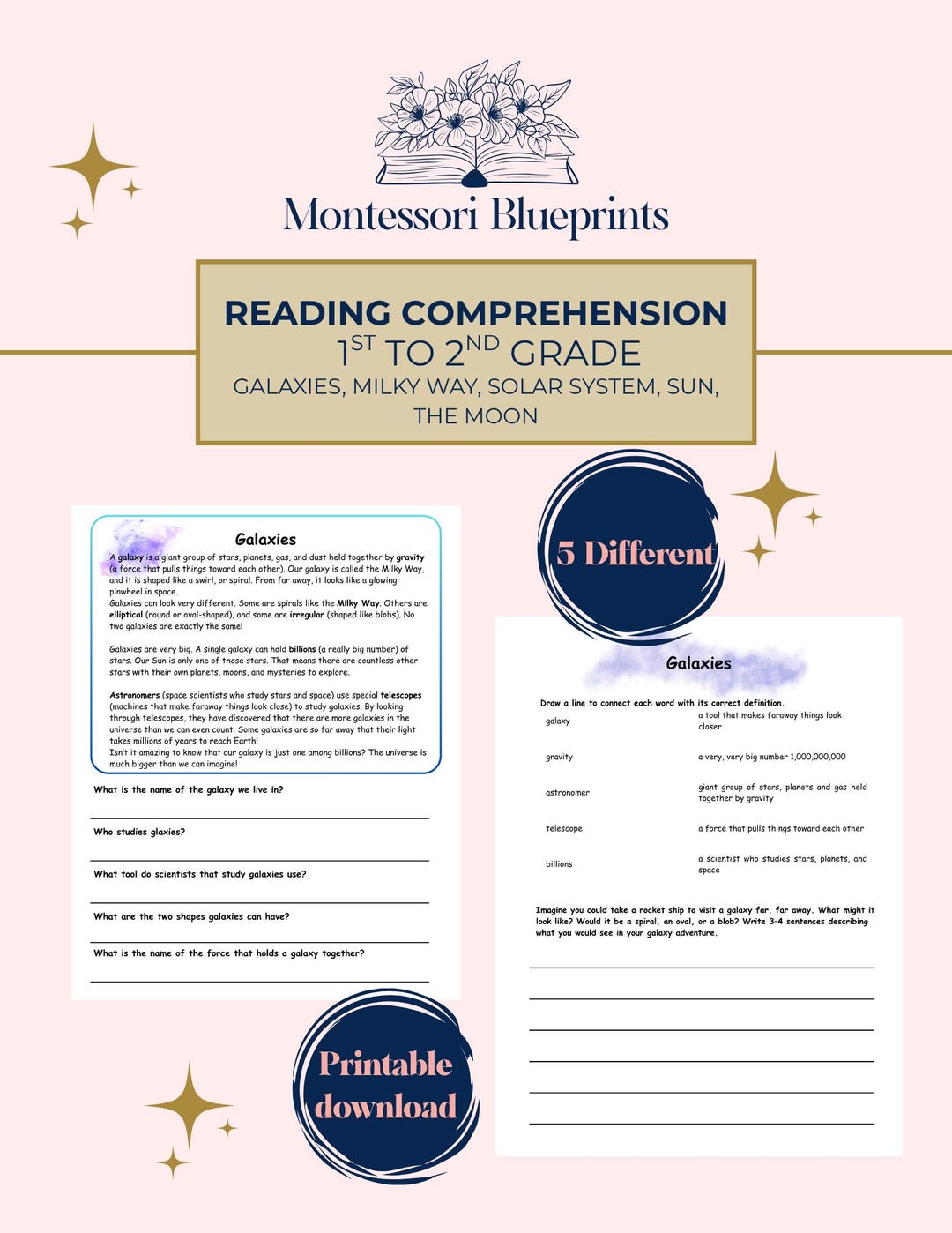 Space Reading Comprehension Worksheets for 1st-2nd Grade (PDF Download ...