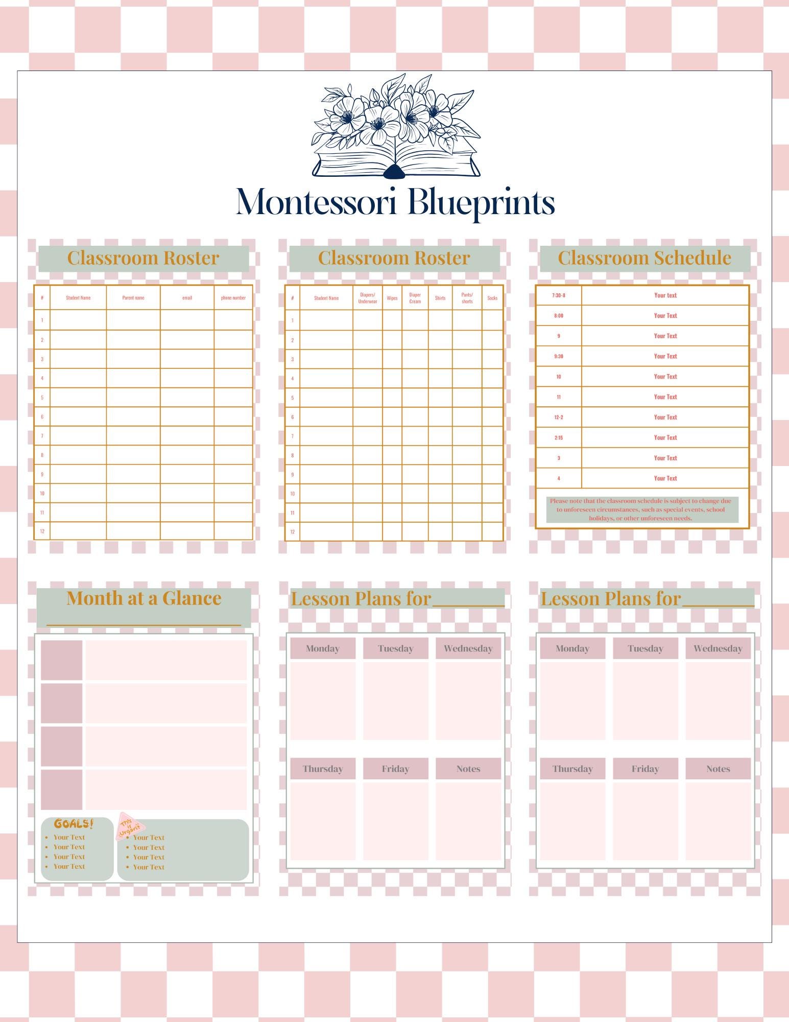 Checkered Theme Classroom Planner Set for Childcare Centers - Etsy