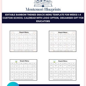 Rainbow Snack Menu Template: Editable School Calendar, Logo Option ...