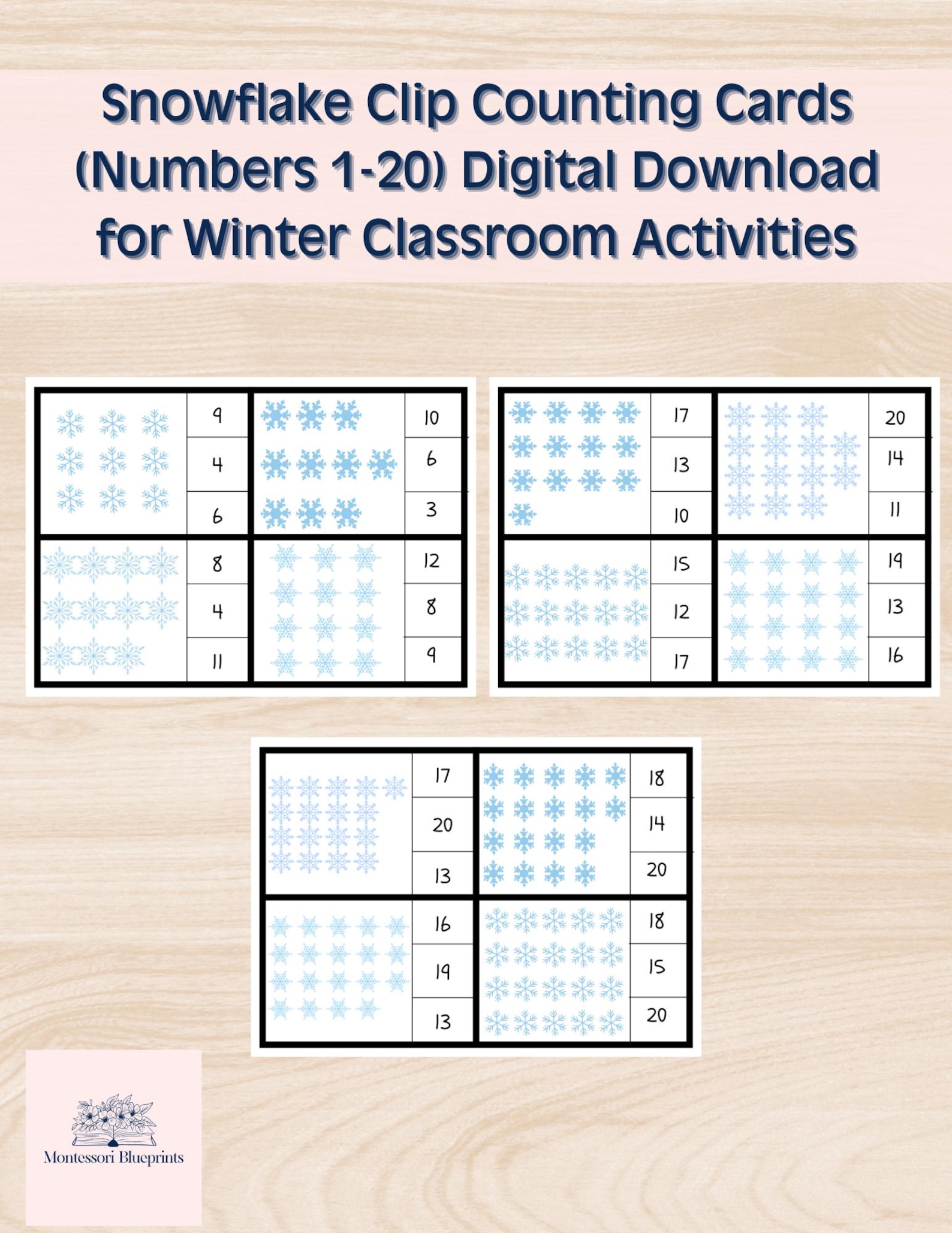 Montessori Snowflake Clip Counting Cards numbers 1-20 Digital Download ...