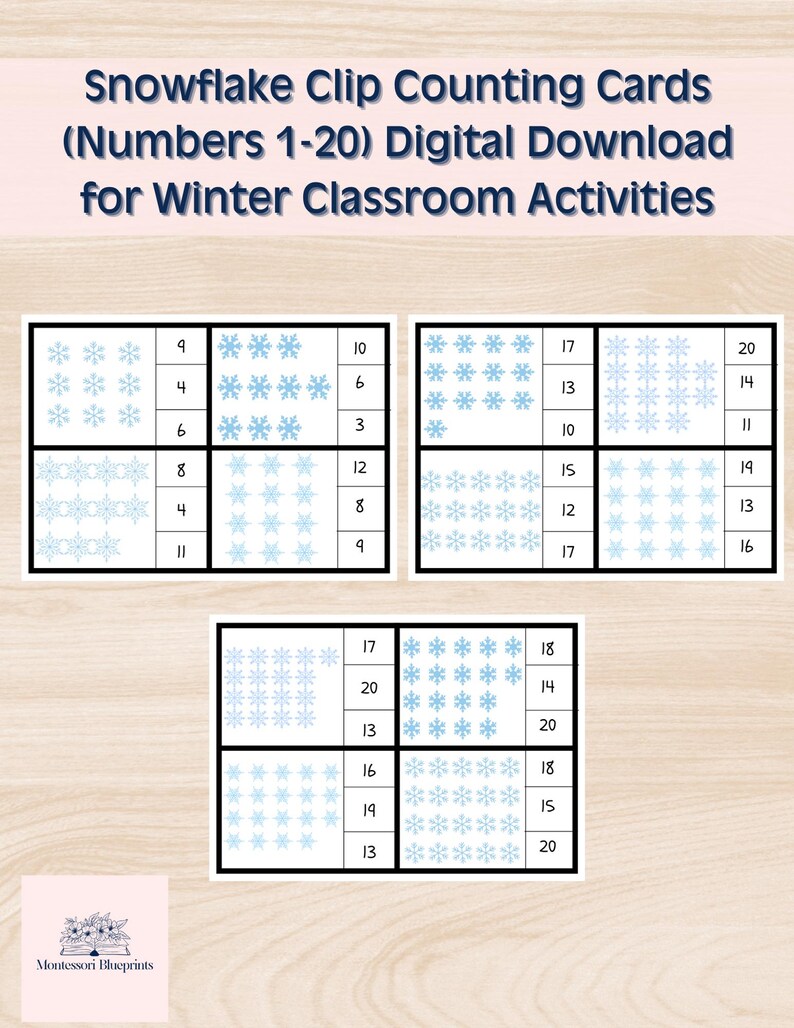 Montessori Snowflake Clip Counting Cards 1-20 Digital Download | Winter ...