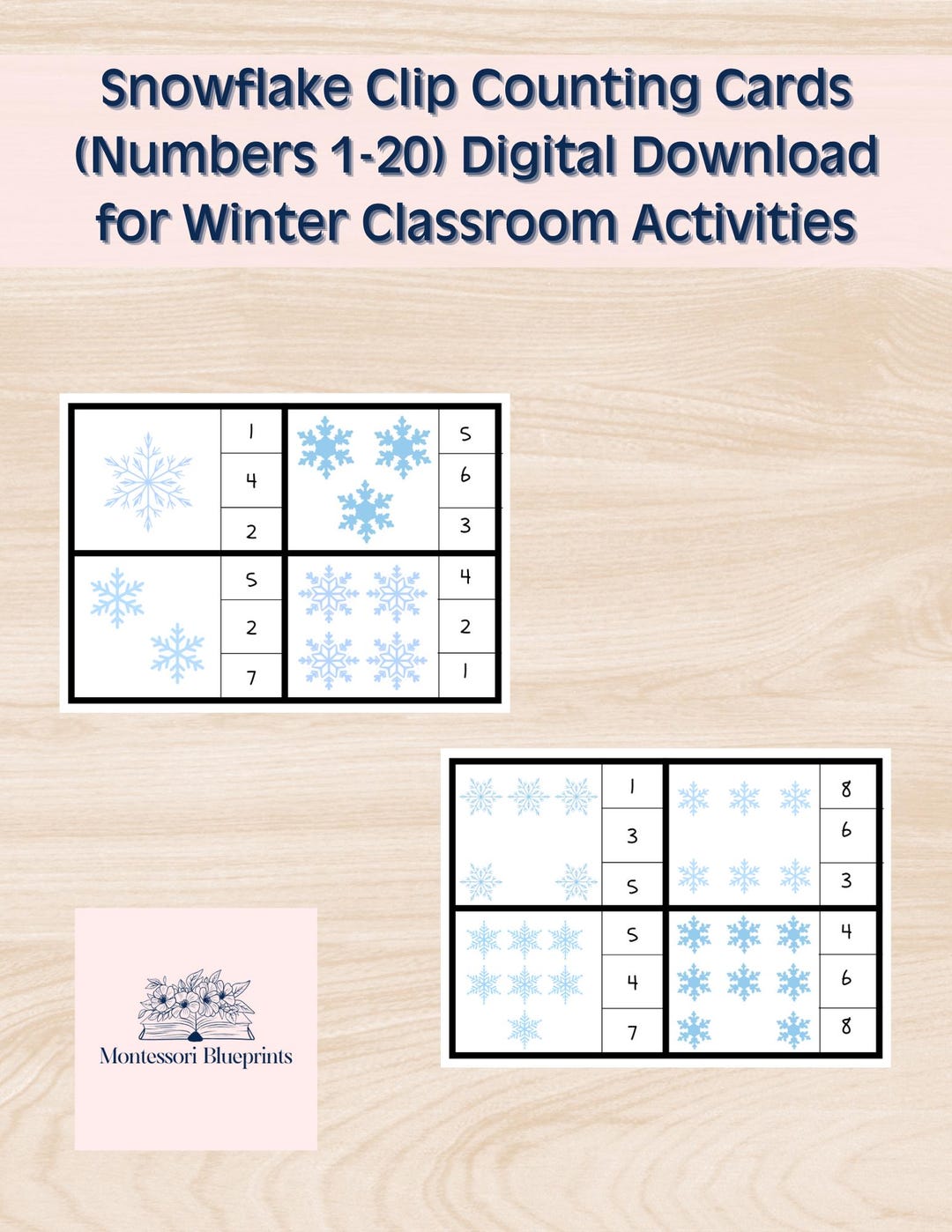 Montessori Snowflake Clip Counting Cards 1-20 Digital Download | Winter ...