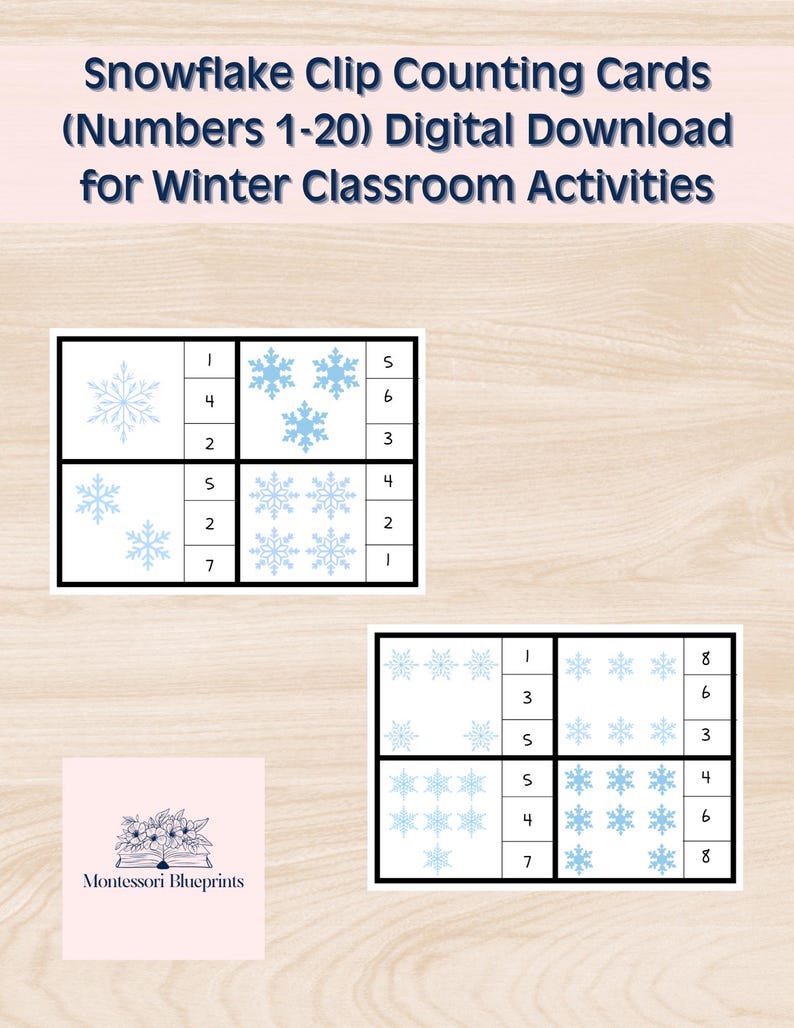 Montessori Snowflake Clip Counting Cards 1-20 Digital Download | Winter ...