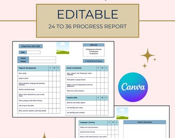 Editable Child Development Progress Report for 15-36 Months | Digital ...