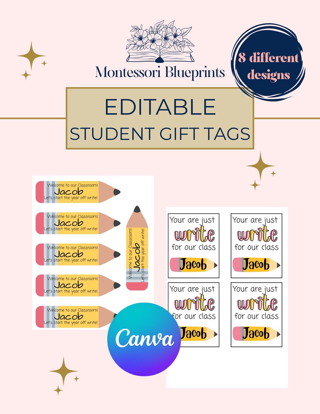 Editable Pencil Gift Tags: Back to School, Teacher & Student Names ...