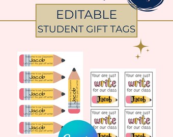 Editable Pencil Gift Tags: Back to School, Teacher & Student Names ...