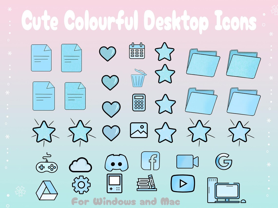 84 Cute Kawaii Colorful Blue Pastel Desktop Icons for Windows and Mac ...