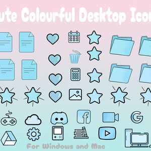84 Cute Kawaii Colorful Blue Pastel Desktop Icons for Windows and Mac ...