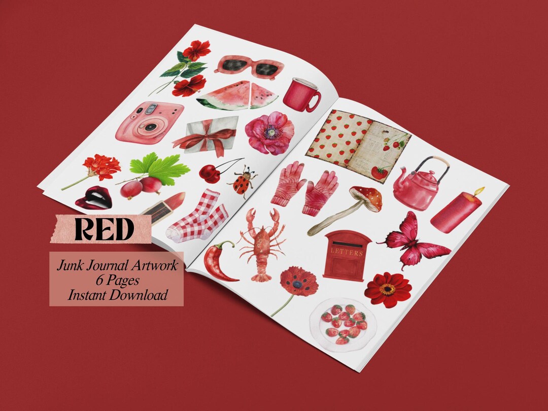 Red Junk Journal Artwork Digital Download, Vintage Scrapbooking ...