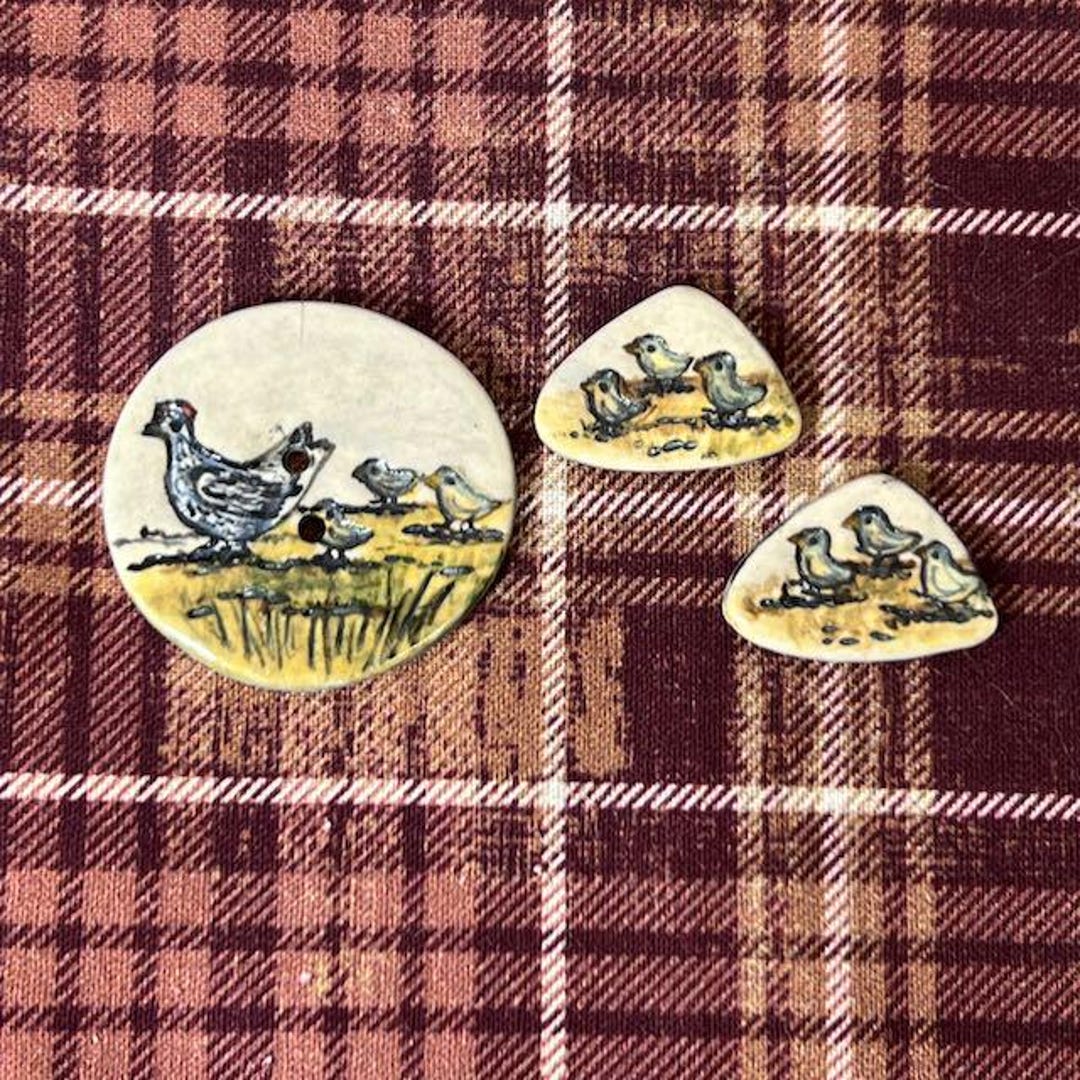 Hen and Chicks Set of Three Handmade Ceramic Buttons - Etsy