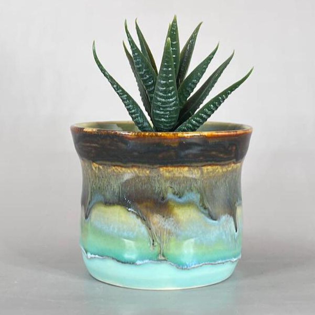 Copper and Aqua Blue Small Cache Pot/ Yunomi - Etsy