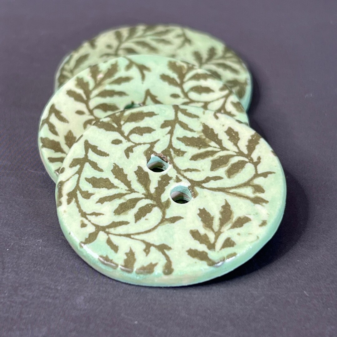 Large Green Accent Button With Green Silkscreened Leaves - Etsy