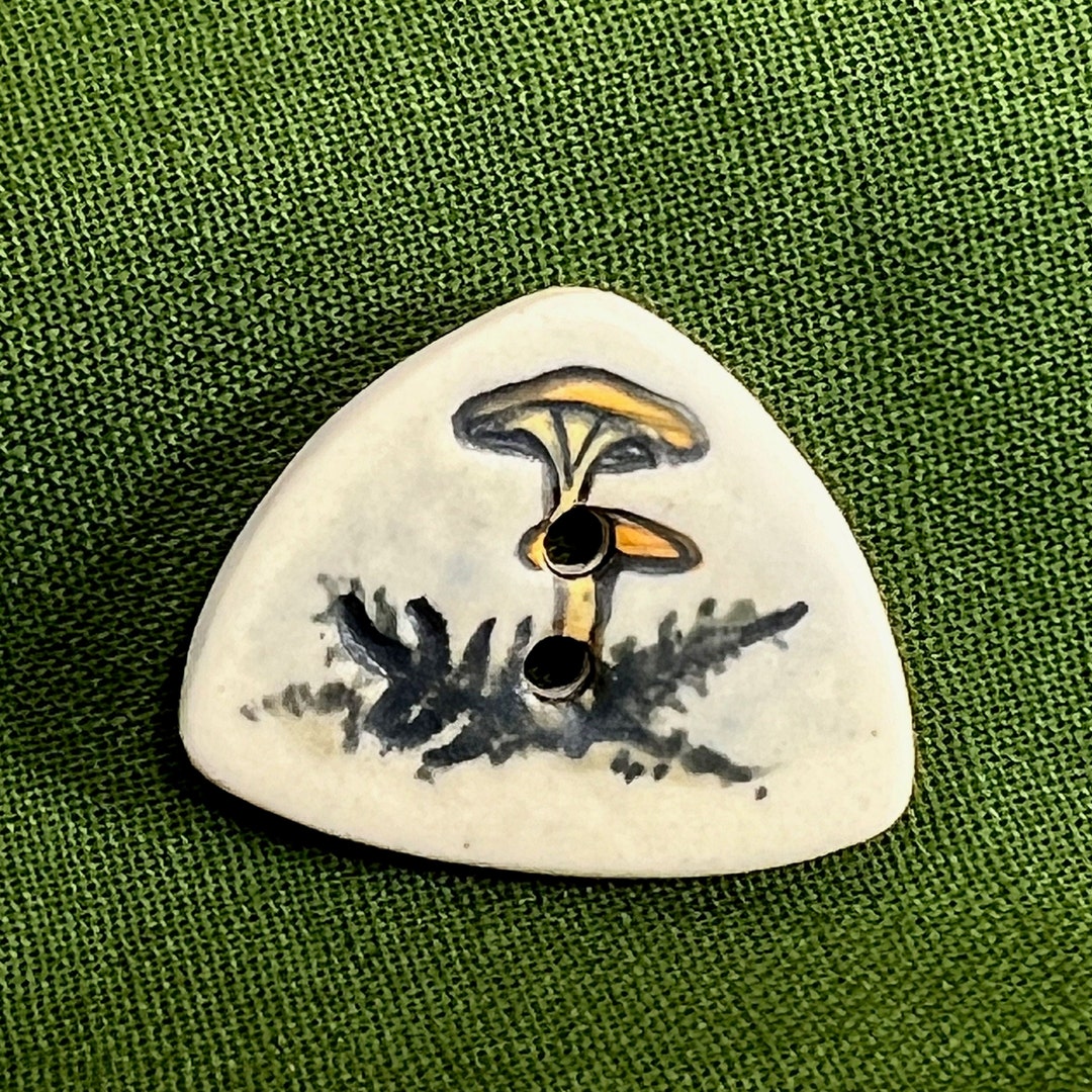 Yellow Cap Woodland Mushroom With Ferns on White Triangular Button - Etsy