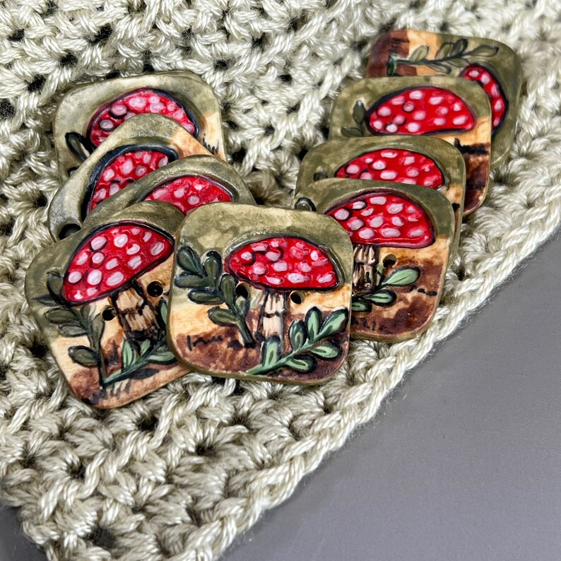 Woodland Red and White Mushroom Rounded Square Ceramic Button - Etsy