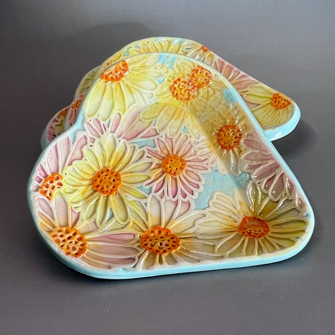 Heart Shaped Summer Flowers Trinket Dish - Etsy