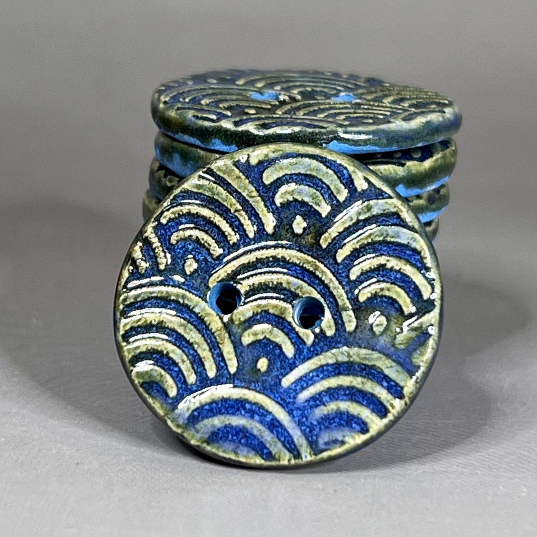 Wave Texture Blue and Green Round Buttons - Etsy
