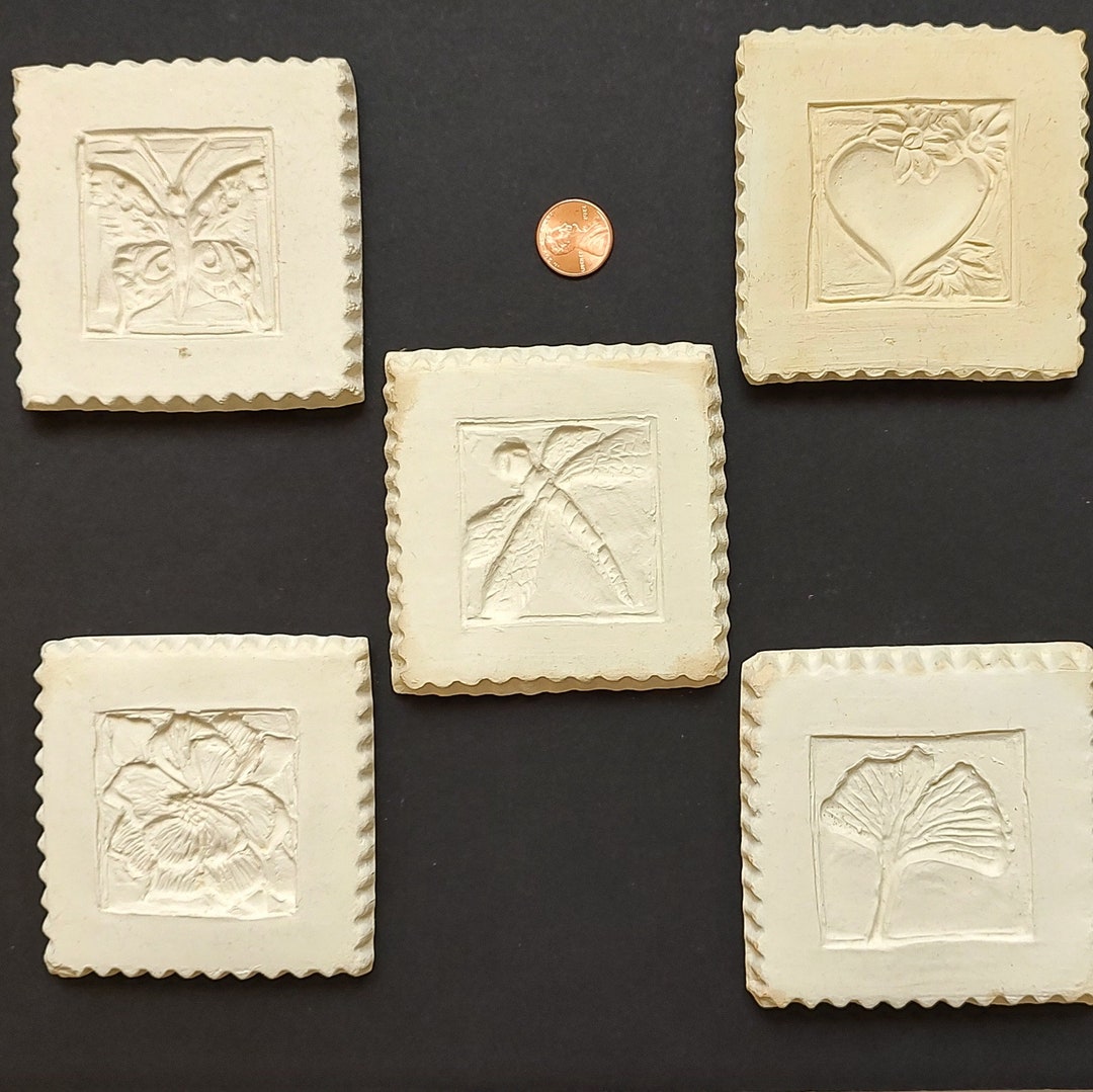 Group of Five Small Paper Embossing Molds, Made of Plaster Butterfly ...