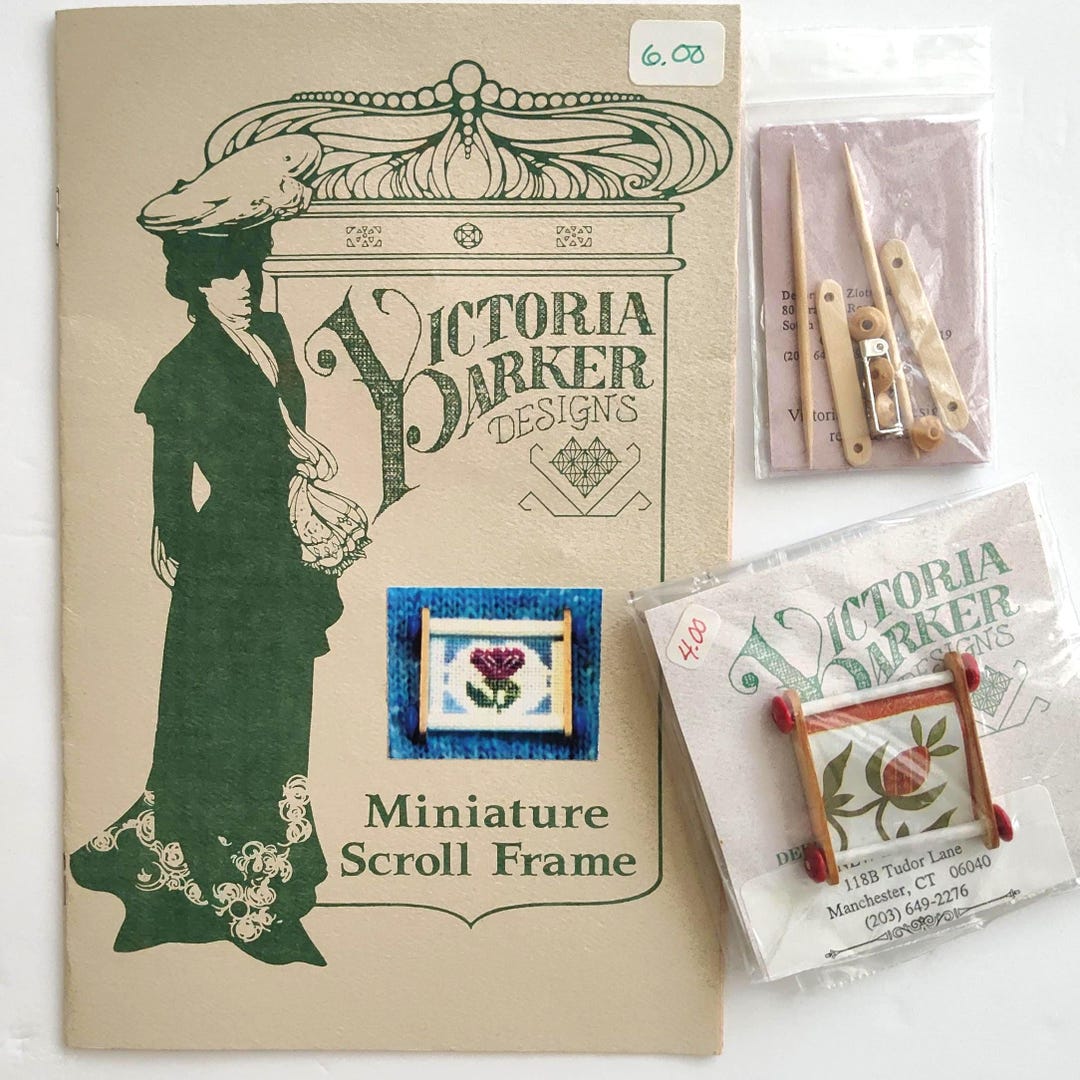 Victoria Parker Miniature Scroll Frame Kit & Brooch, 1990s Needlework ...