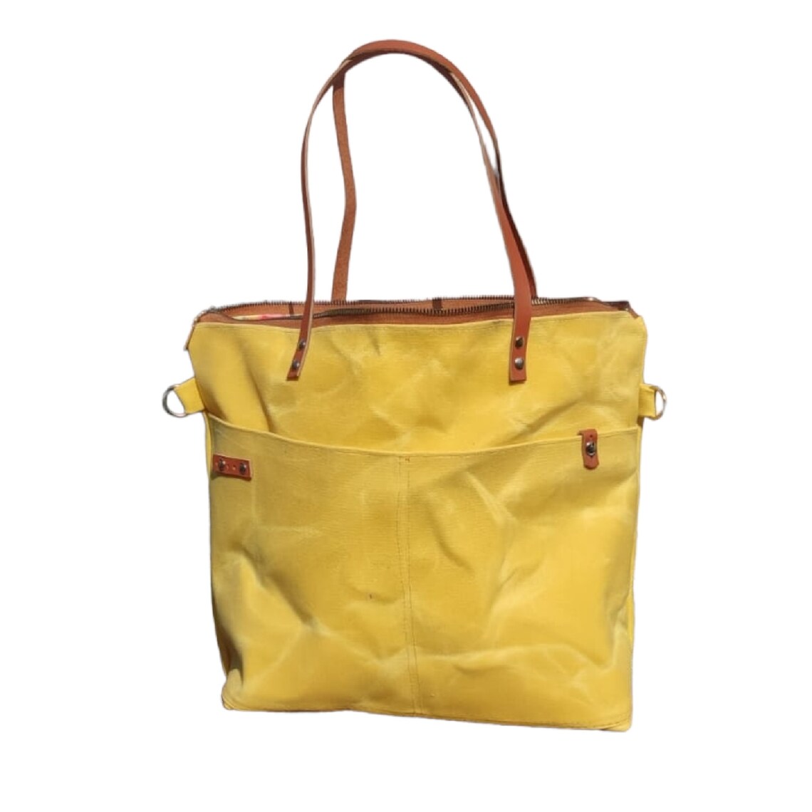 Large Yellow Waxed Canvas Tote Bag , Waxed Canvas Handbag for the ...