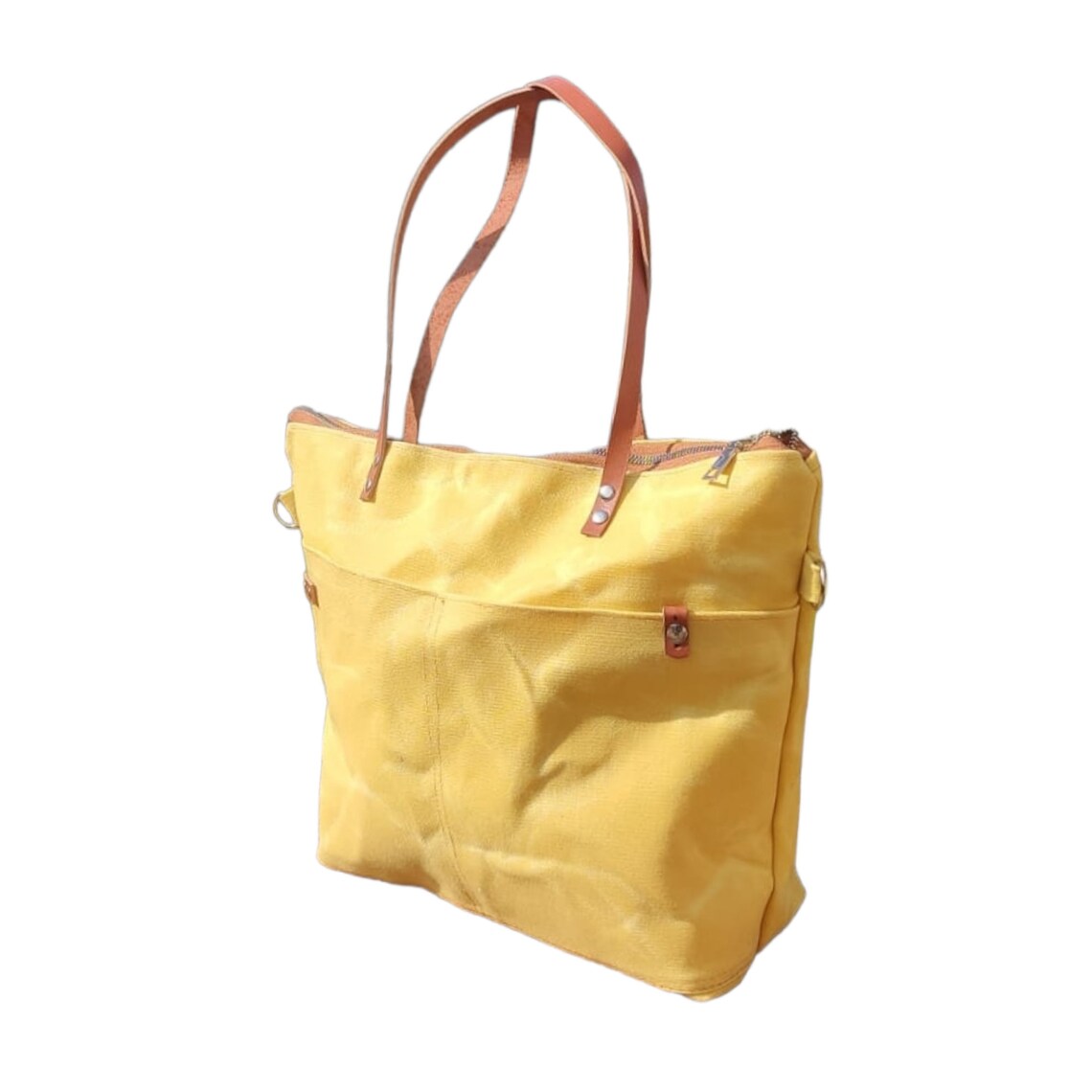 Large Yellow Waxed Canvas Tote Bag , Waxed Canvas Handbag for the ...