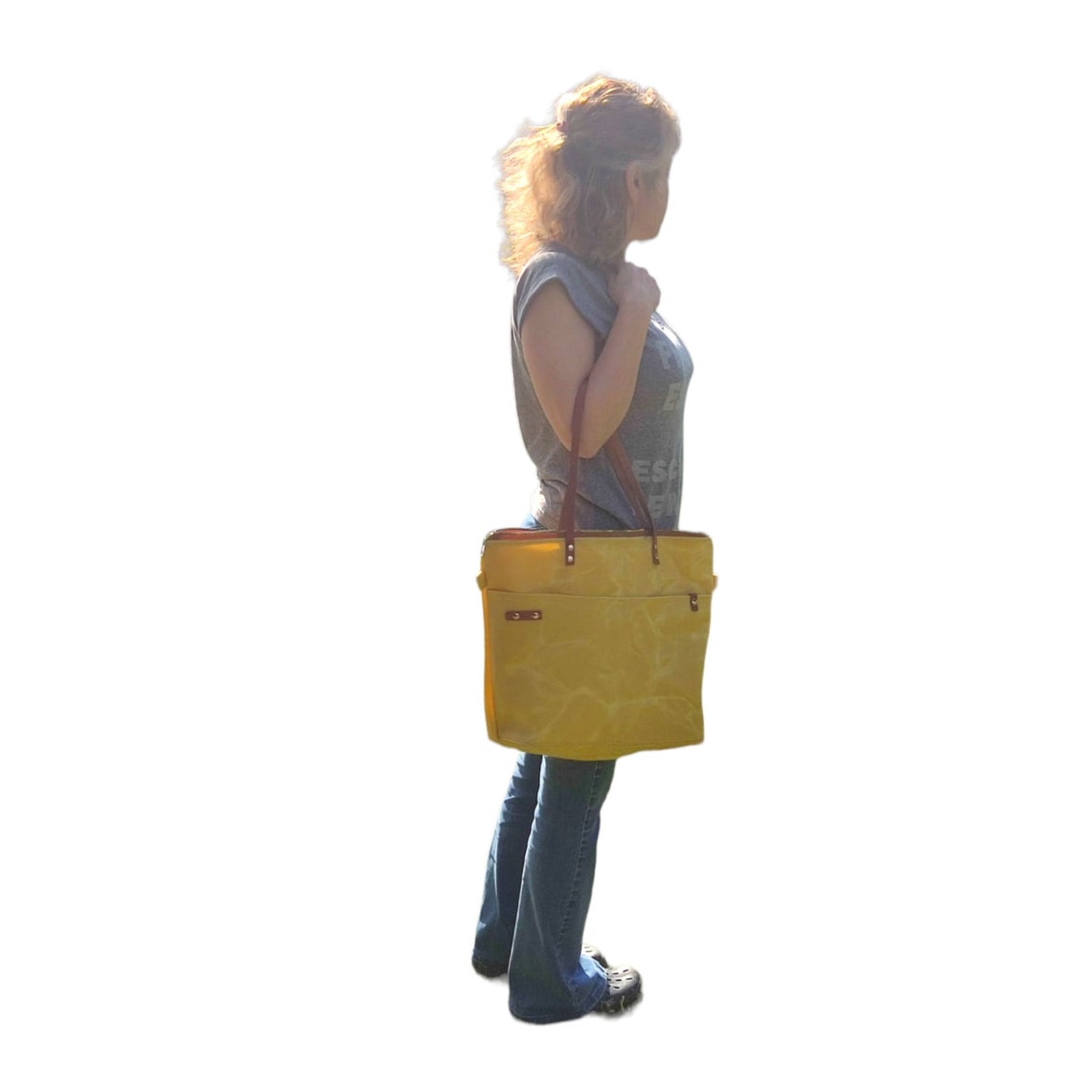 Large Yellow Waxed Canvas Tote Bag , Waxed Canvas Handbag for the ...