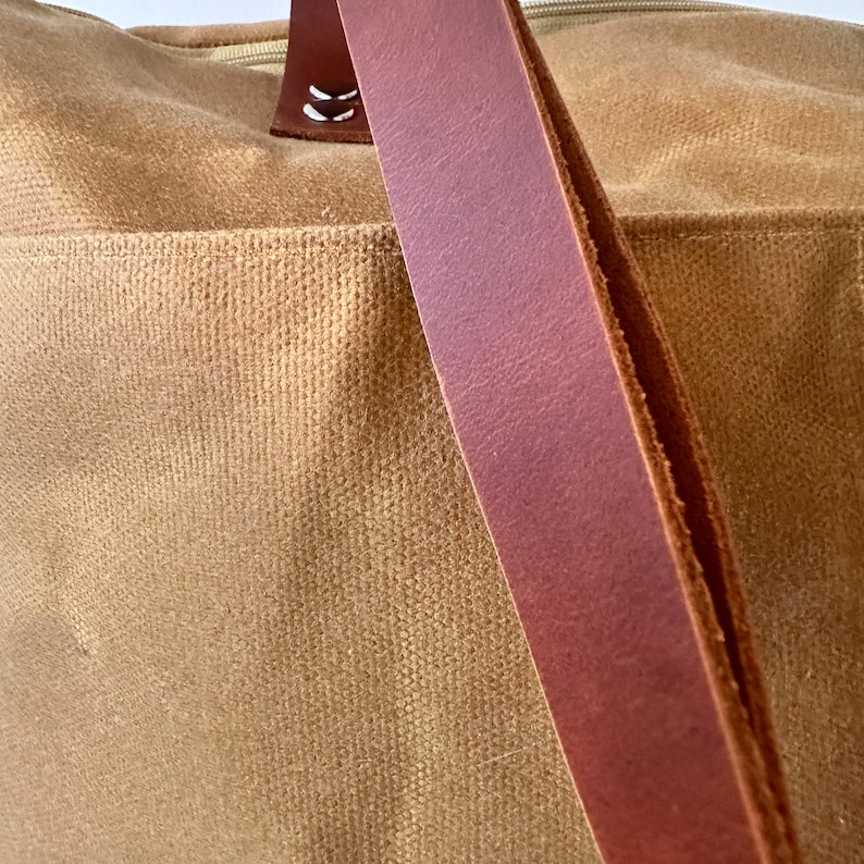 Leather Straps Waxed Canvas Tote Bag - Etsy