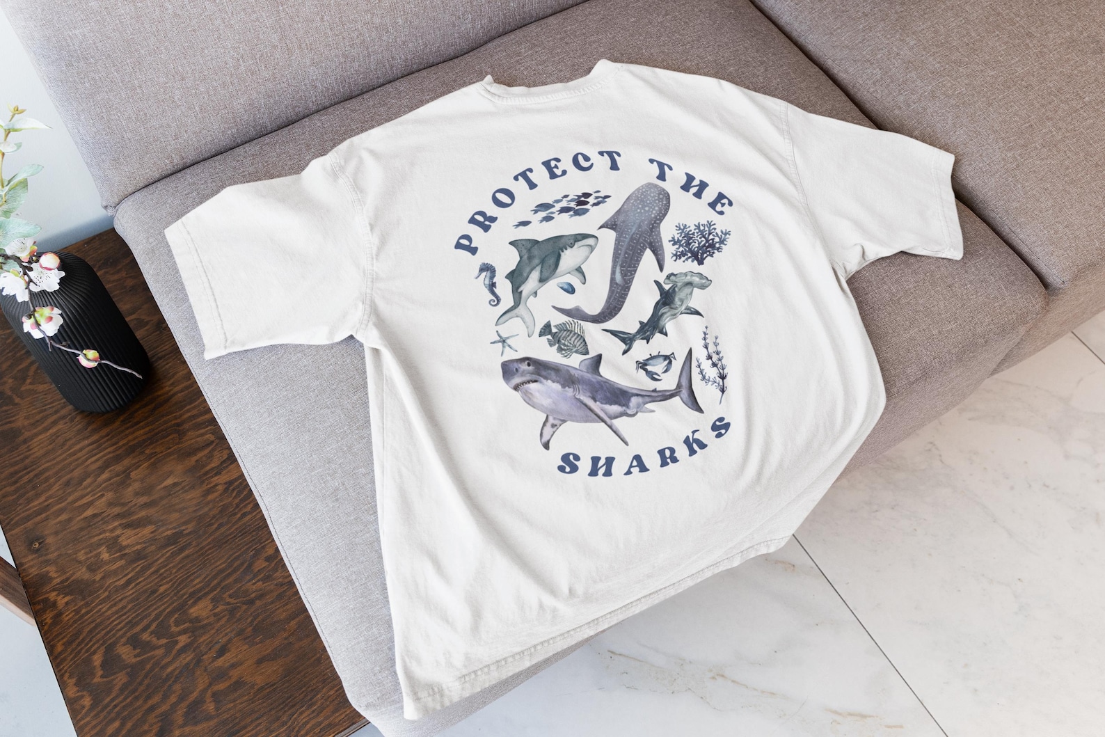 Watercolor Shark Graphic T-shirt: Eco-friendly Heavy Cotton Tee - Etsy