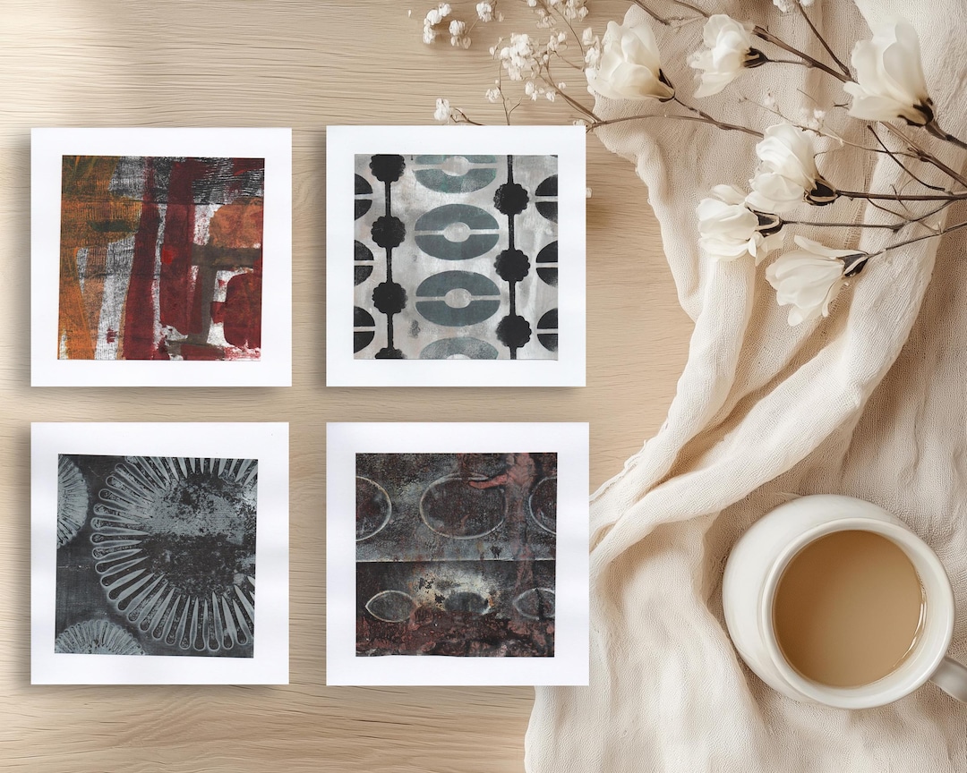 Handprinted Wabi-sabi Art Greeting Cards: Set of 4 Blank Note Cards ...