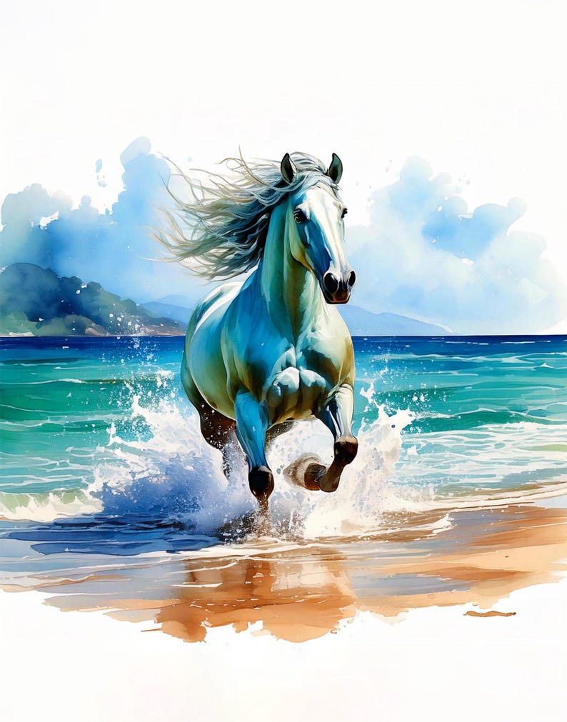 Coastal Cowgirl Horse Digital Download | Beach Western Art | Wild ...