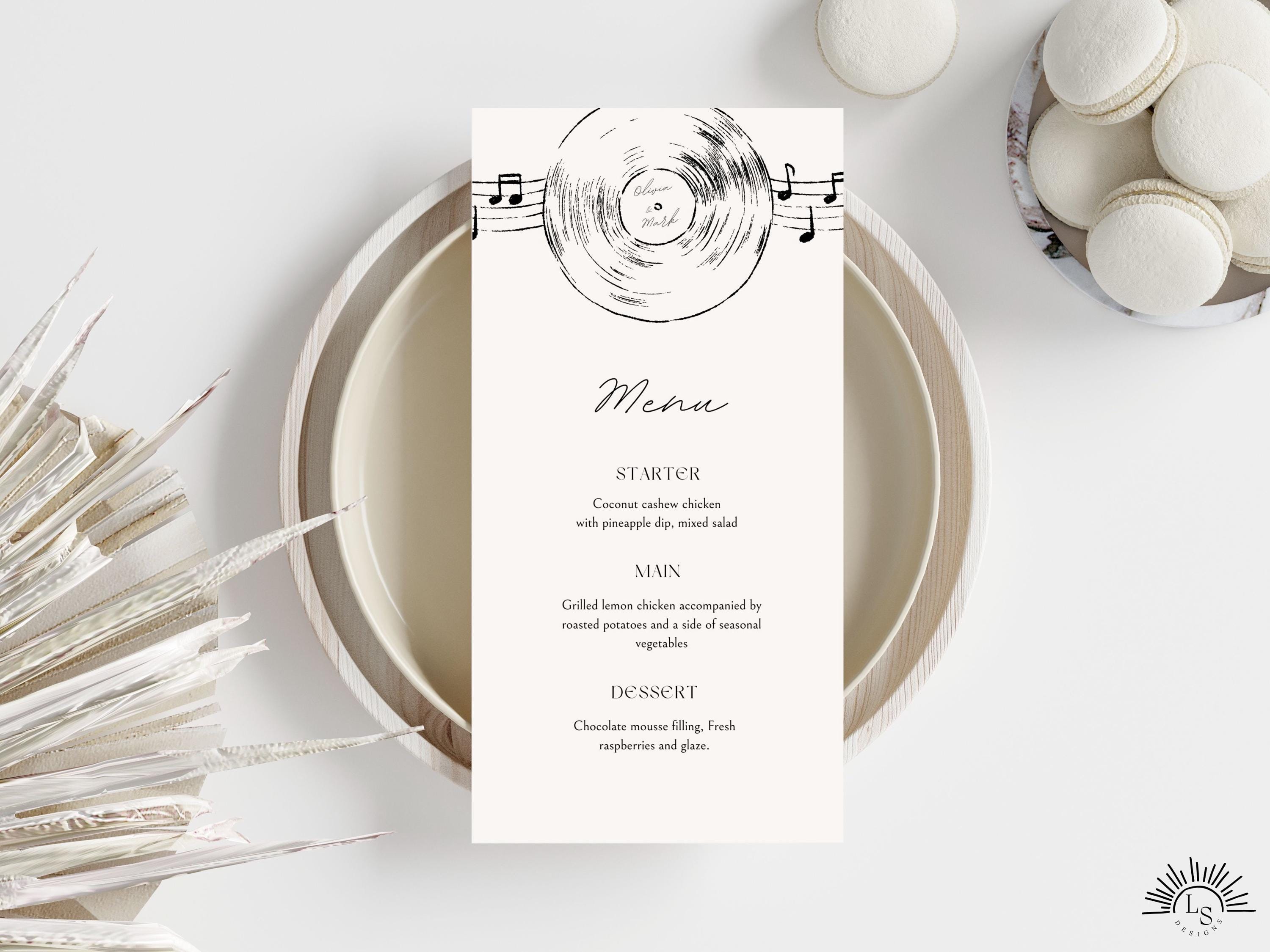 Music Themed Wedding Menu | Vinyl & Jazz-inspired Design | Minimalist ...