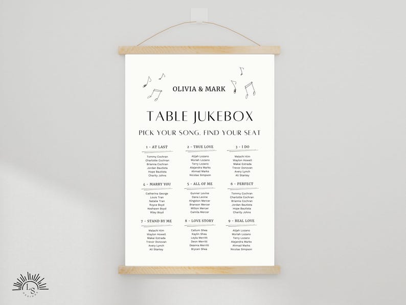 Table Jukebox Wedding Seating Chart Template | Hand-drawn Musical Notes ...