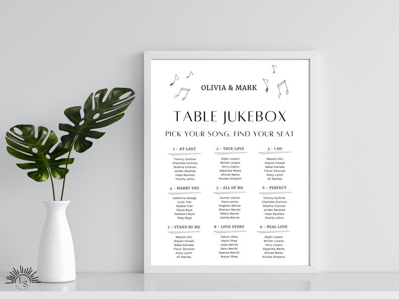 Table Jukebox Wedding Seating Chart Template | Hand-drawn Musical Notes ...