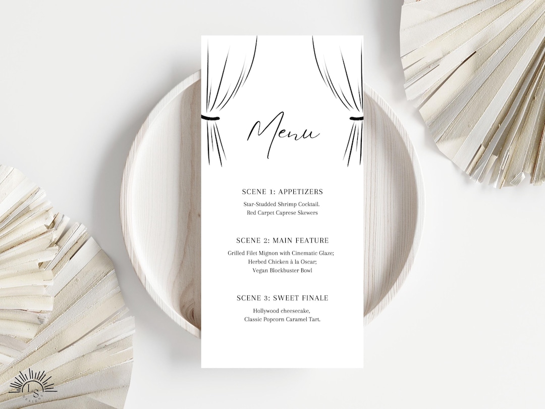 Movie Theatre Themed Wedding Menu | Cinema Themed Dinner Menu Design ...