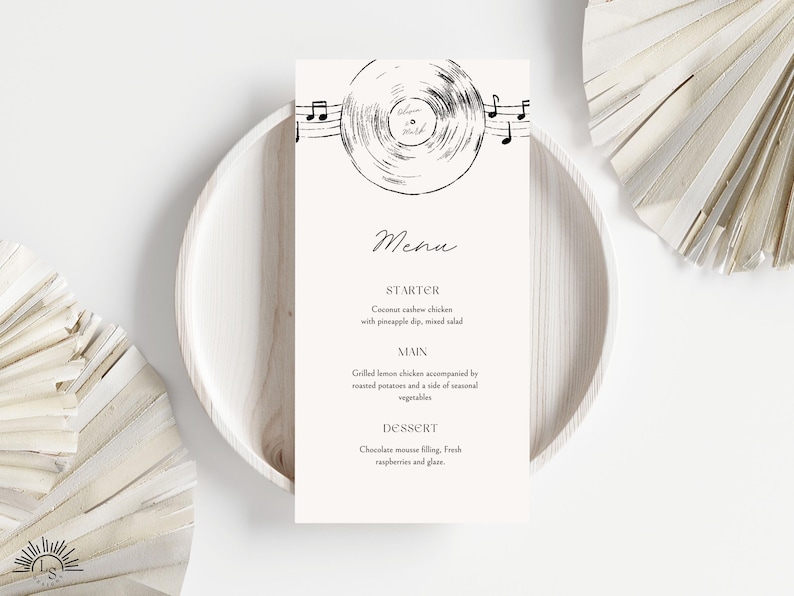 Music Themed Wedding Menu | Vinyl & Jazz-inspired Design | Minimalist ...