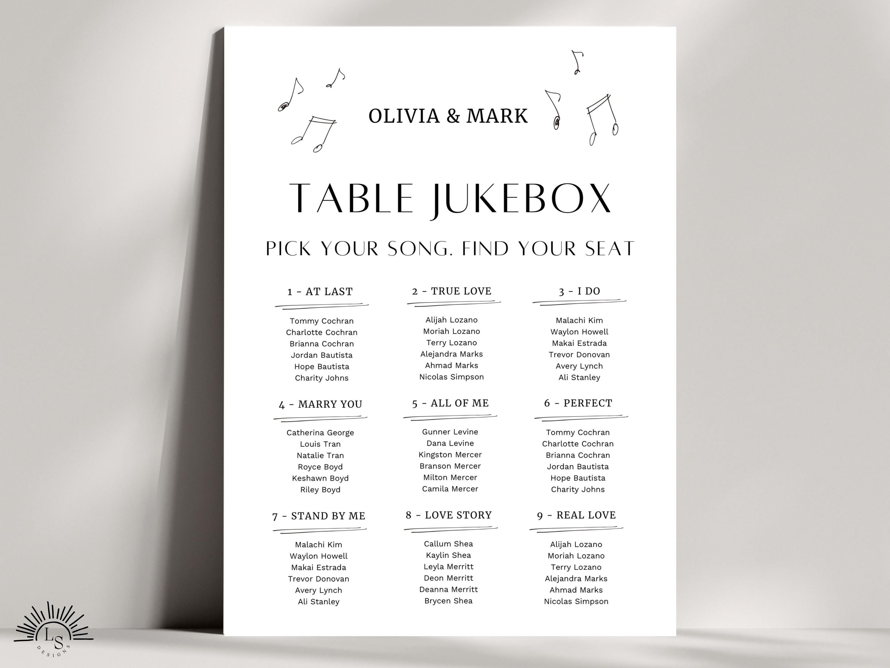 Table Jukebox Wedding Seating Chart Template | Hand-drawn Musical Notes ...