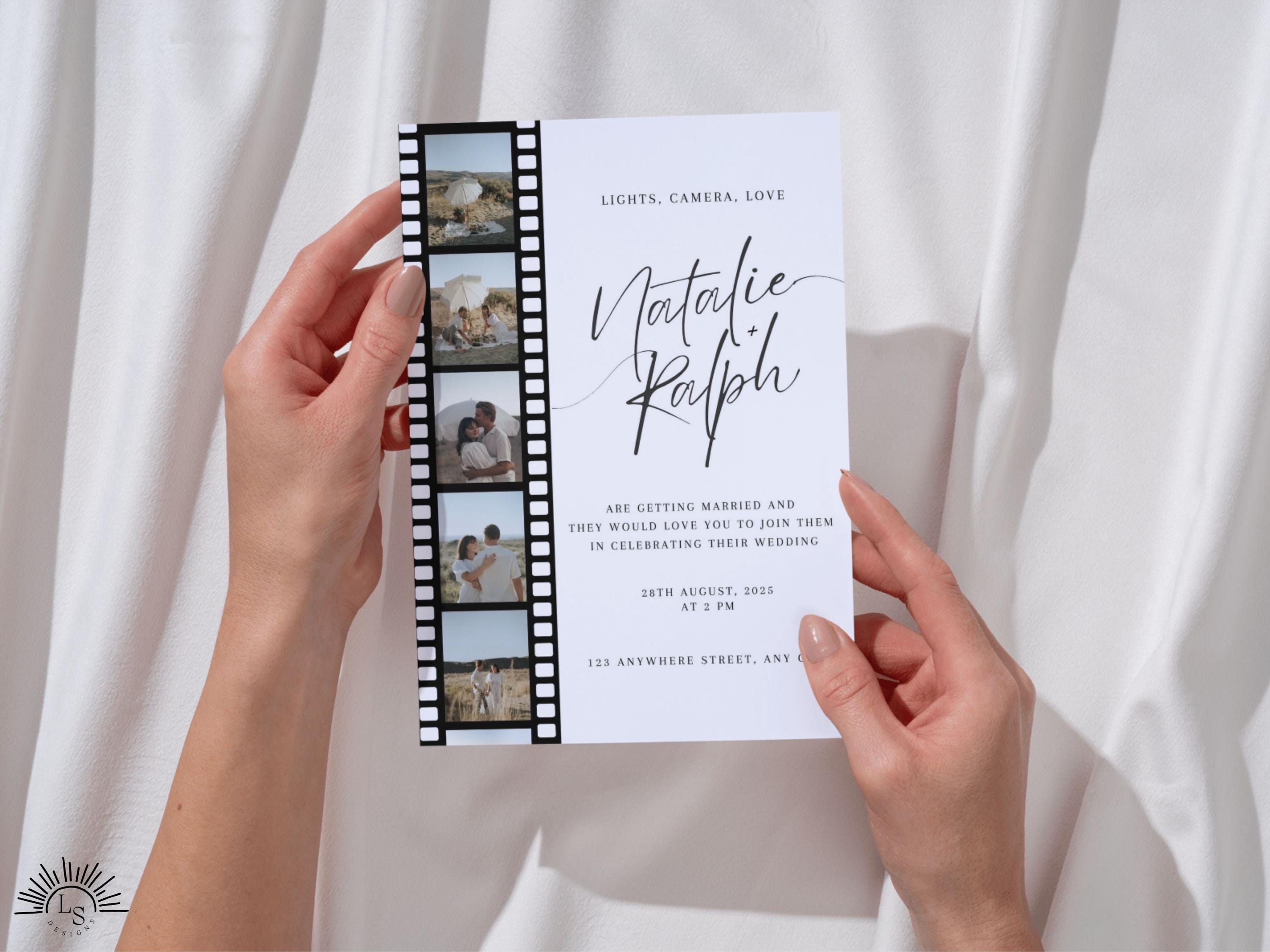 Movie Themed Wedding Invitation Template | Black & White Movie Film ...
