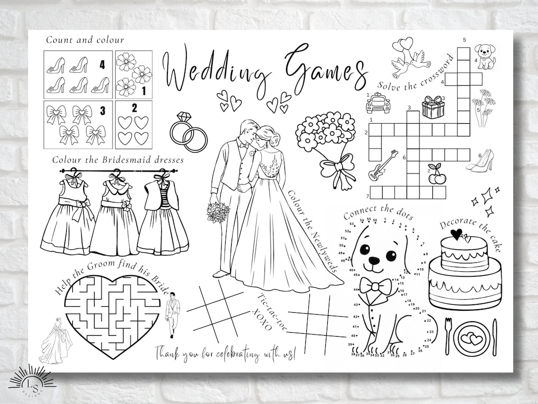 Kids Wedding Activity and Colouring Placemat | Wedding Kids Table ...