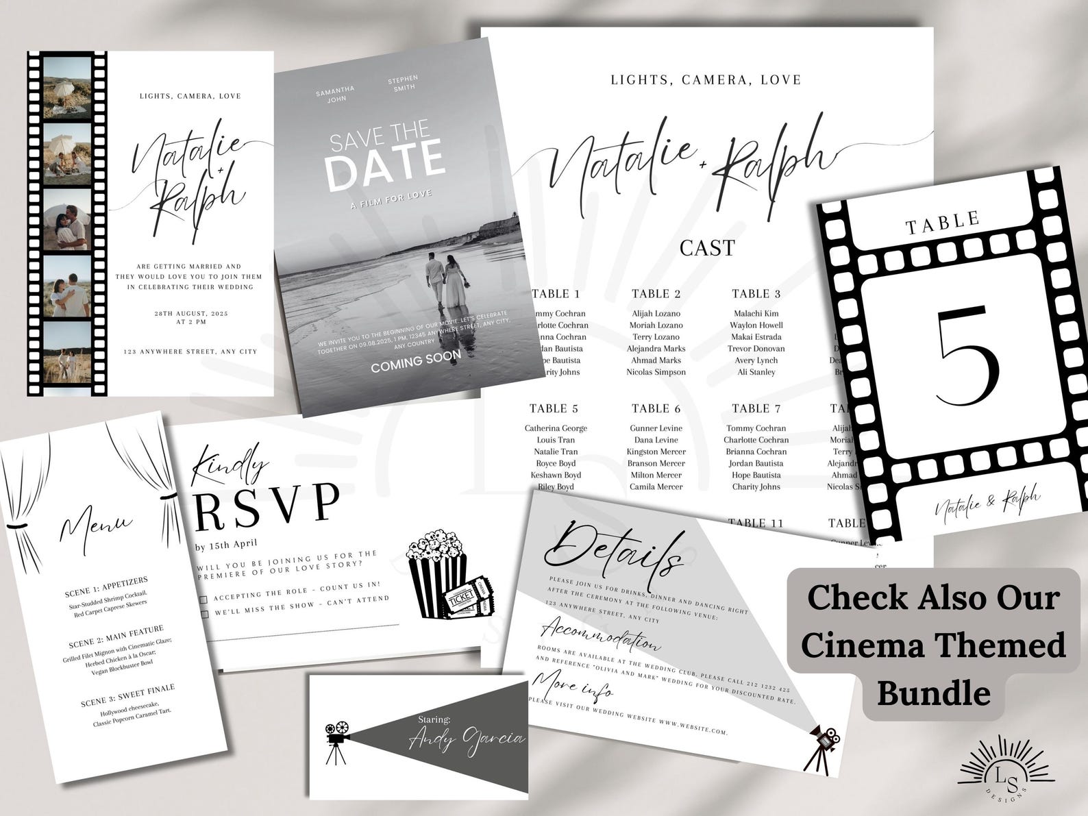Movie Themed Wedding Invitation Template | Black & White Movie Film ...