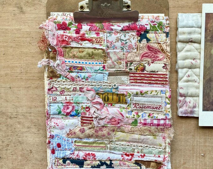 Handmade Quilted Fabric, Textile Collage Clipboard, Journal Fodder ...