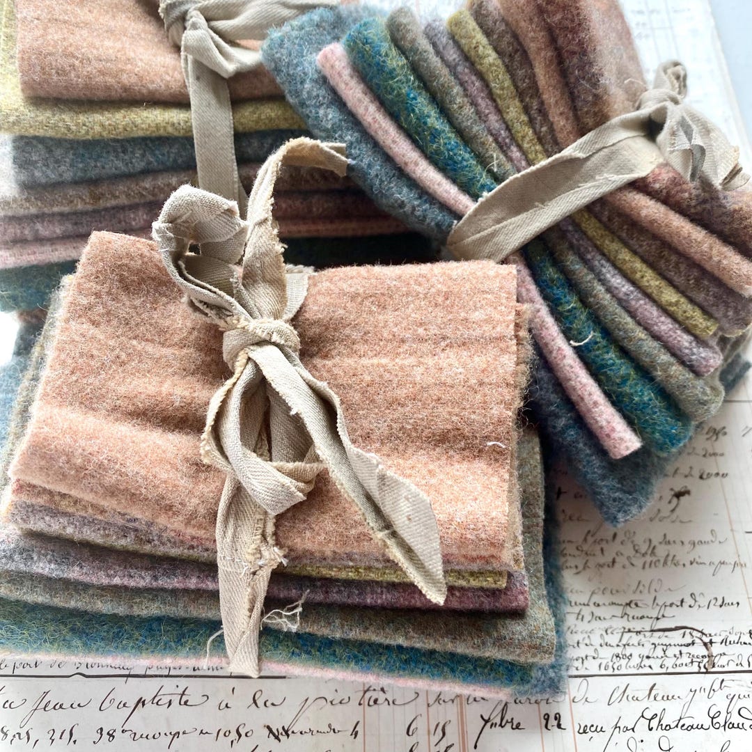 Lovely Bundle of Soft Muted Wool Fabric Pieces, Vintage Textile, Slow ...