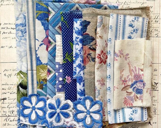 Lovely Vintage Fabric Bundle, Vintage Textile, Slow Stitch, Sewing ...