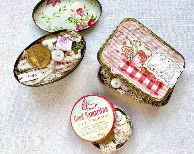 Vintage Tins Filled With Vintage Fabric, Lace, Ephemera, and More ...